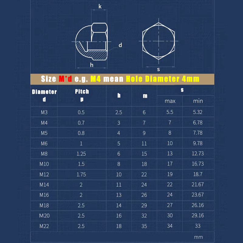 [RL] Nylon Cap Nut PA Acorn Cap Nat Dome Cap Head Nuts Black White M3 M4 M5 M6 M8 M10 M12 GB923 ...