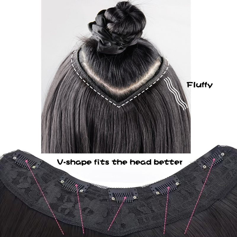 55CM Long Straight V-Shaped Hair Extension 5 Clips One-piece Synthetic ...