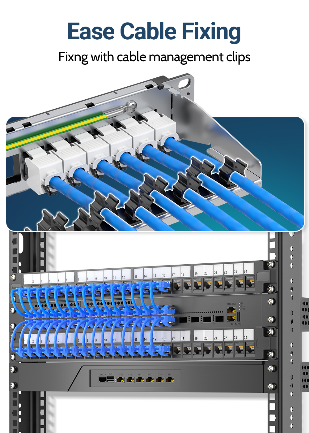AMPCOM 1U 24-Port UTP Keystone Patch Panel, Rack-Mounted with Rear ...