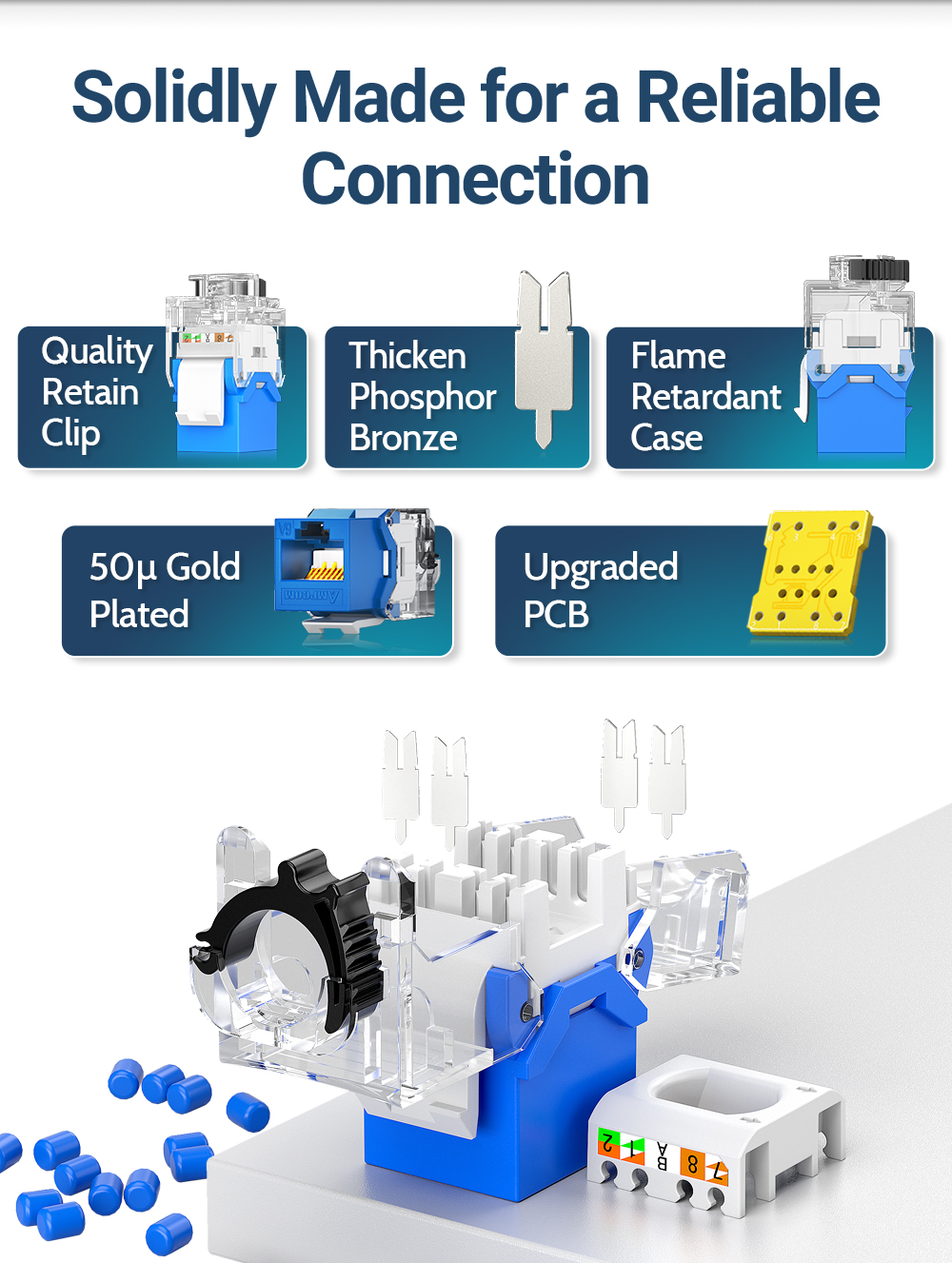 AMPCOM 1U 24-Port UTP Keystone Patch Panel, Rack-Mounted with Rear ...