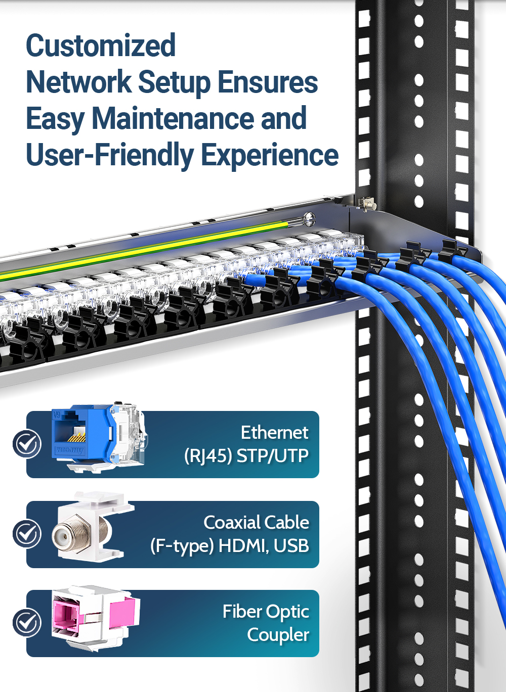 AMPCOM 1U 24-Port UTP Keystone Patch Panel, Rack-Mounted with Rear ...
