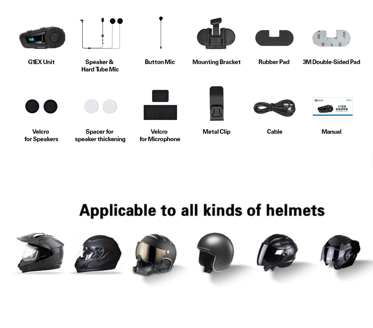 TNICER G1Ex Motorcycle Bluetooth Headset Helmet Intercom 6-Riders ...