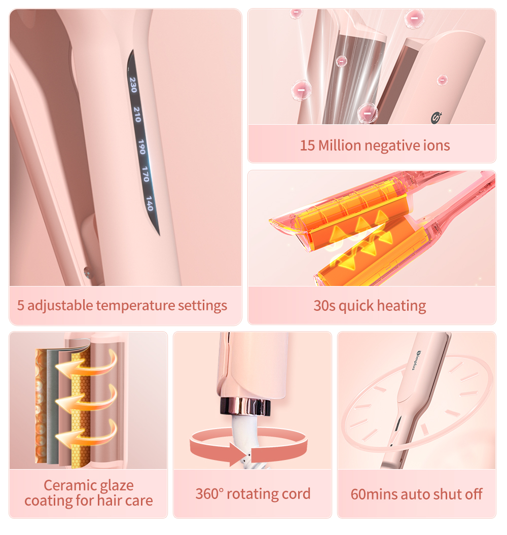 Simplus Pink 32MM Egg Roll Hairstyle Hair Curler Water Ripple丨Wavy Hair丨Curling Iron Artifact丨 ...