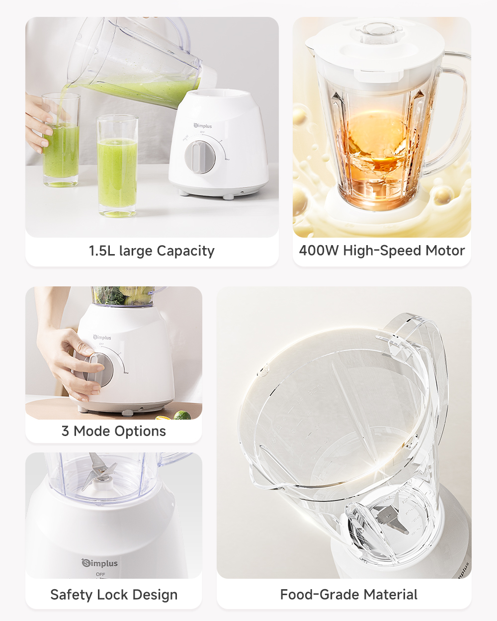 Simplus Multifunctional Single-Knob Food Processor (1.5L/400W) LLJH008 ...