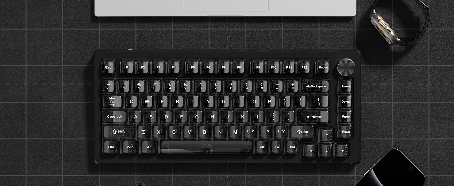 Womier 115 Keys Crystal Backlit Keycaps Grey MDA Profile Transparent PC ...