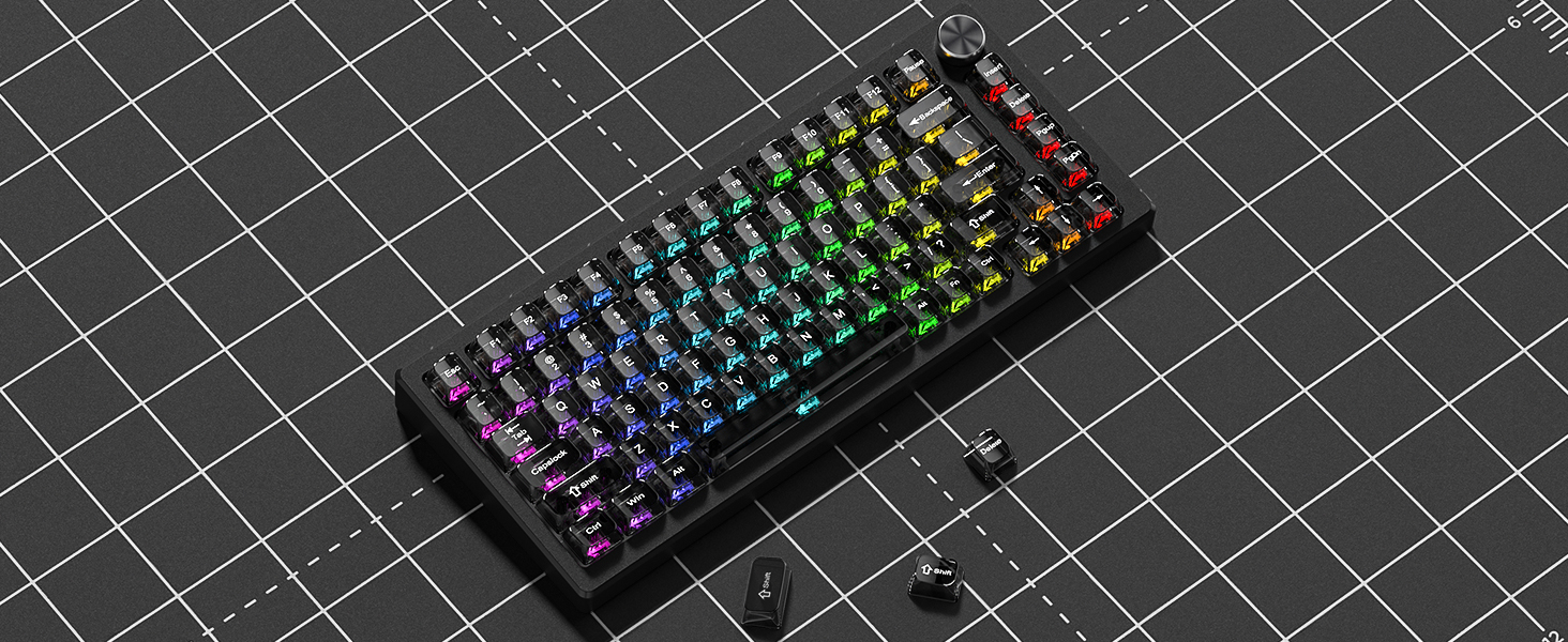 Womier 115 Keys Crystal Backlit Keycaps Grey MDA Profile Transparent PC ...