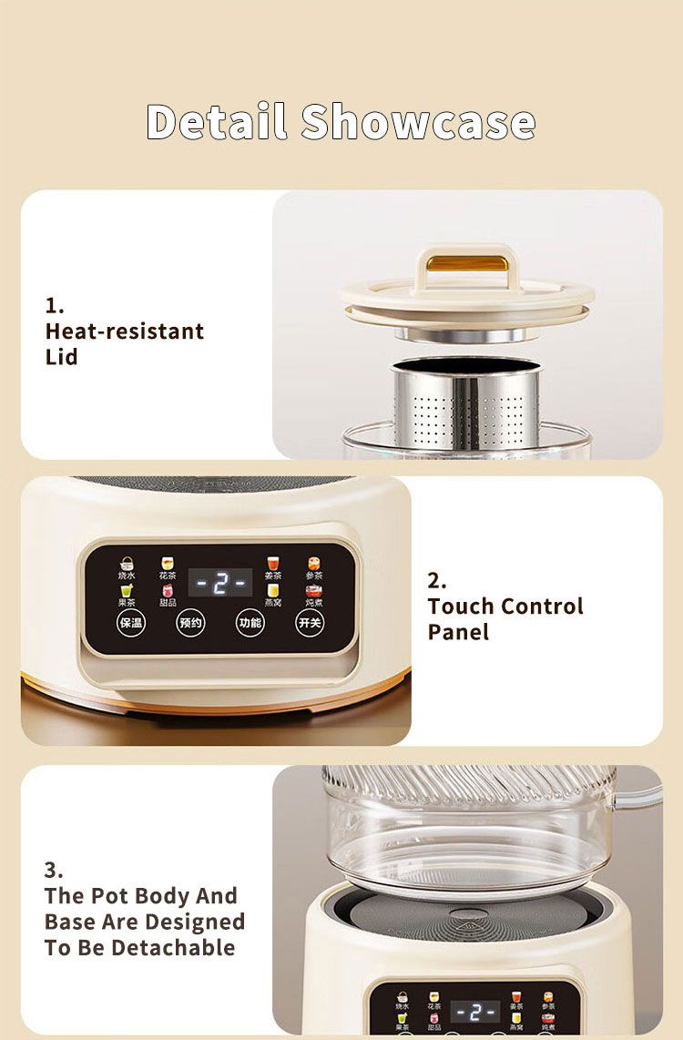 0 glue. All-Glass Healthy Kettle 1.2L Constant Temperature Health Kettle Household ...