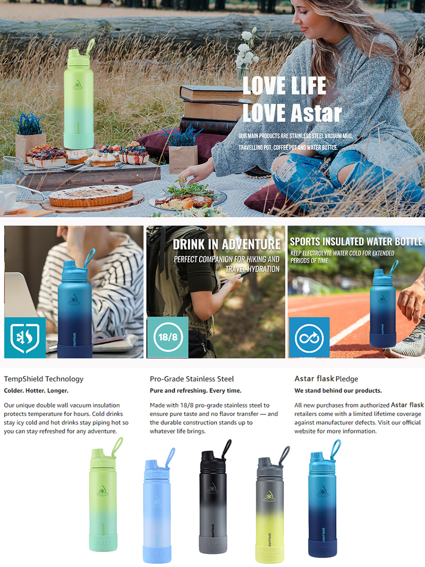AstarFlask Botol Air Vacuum Insulated Drinking Sports Water Bottle ...