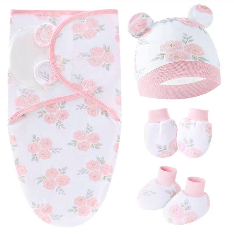 #JP397 Newborn Baby Muslin Swaddle Blanket Hat Set Swaddle Bedding Wrap ...