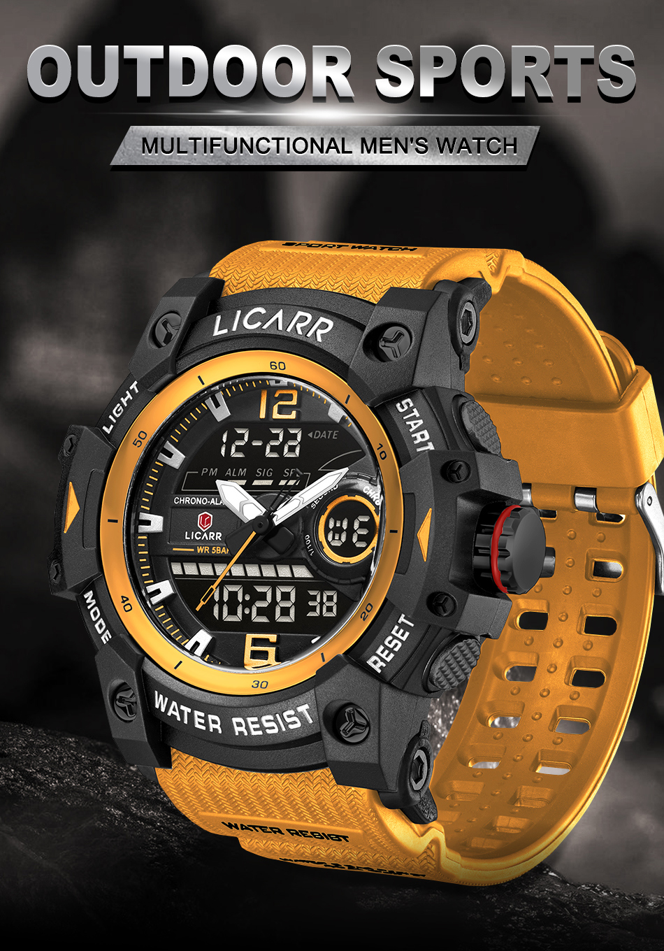 LICARR Original Brand Fashion Dual Display Men's Watch Alarm Calendar ...