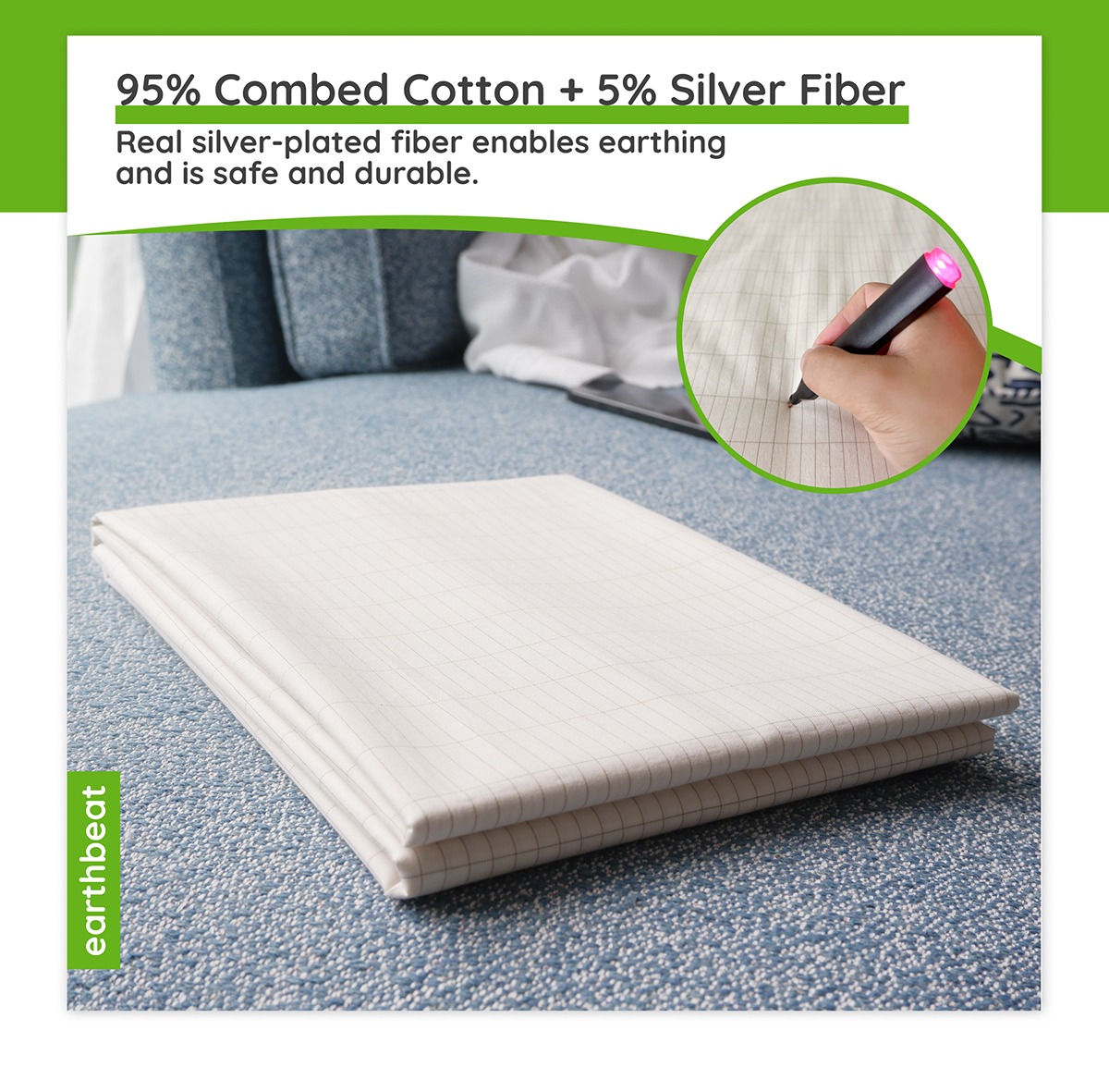 earthbeat Classic Earthing Flat Sheet. 90×230cm with MY Adapter ...
