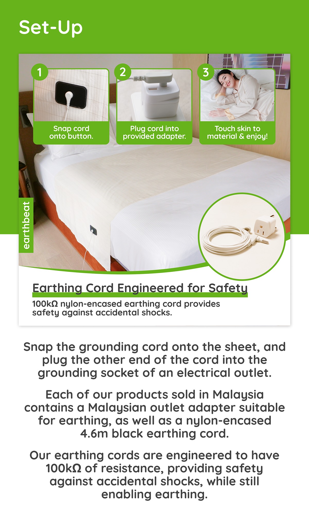 earthbeat Classic Earthing Flat Sheet. 90×230cm with MY Adapter ...