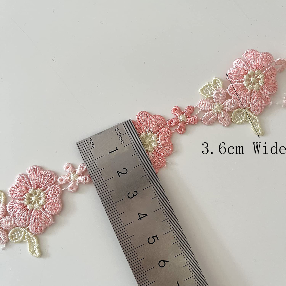 1 Yard Pink Lace Fabric Embroidery Flower Trims For Dresses Decorative ...