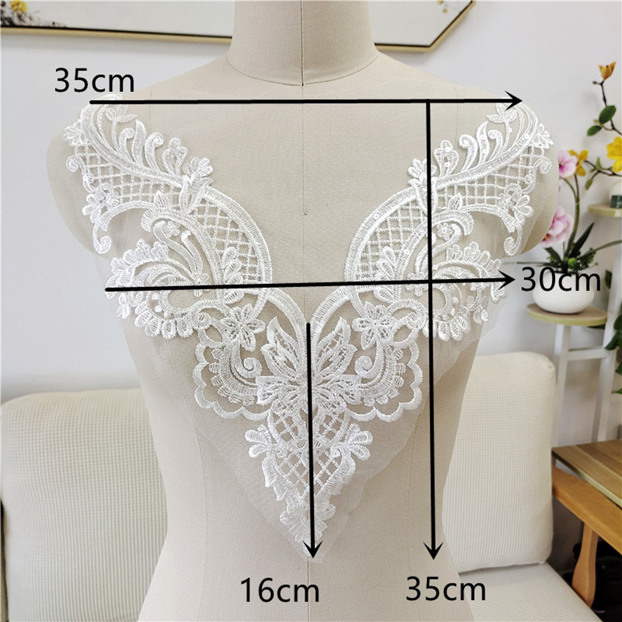 1Piece Lace Handmade Applique DIY Bridal White Lace Neckline Collar ...