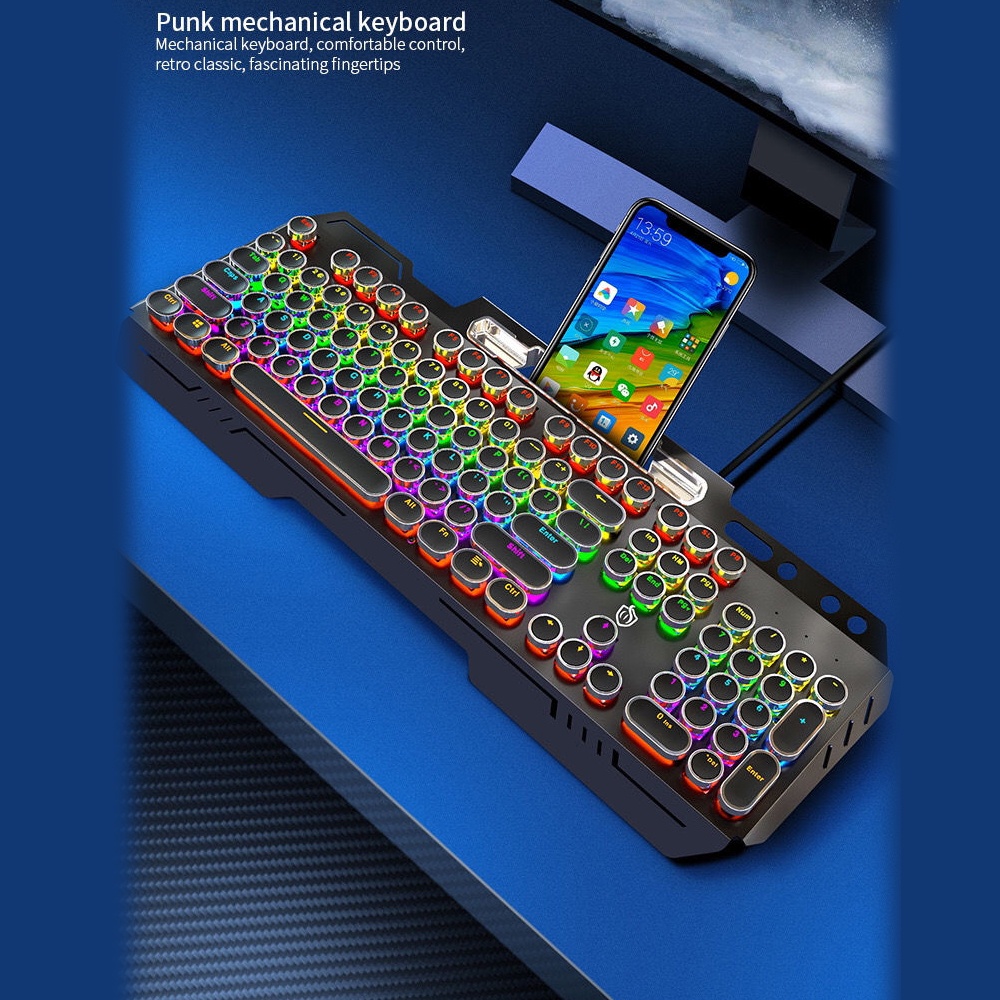 HJk831-7 retro punk electromechanical keyboard plug-in green shaft ...