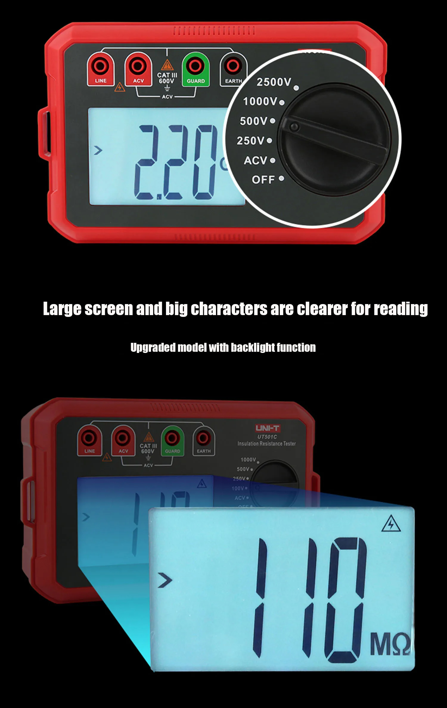 UNI-T UT501C 502C Digital Insulation Resistance Tester Megohmmeter ...
