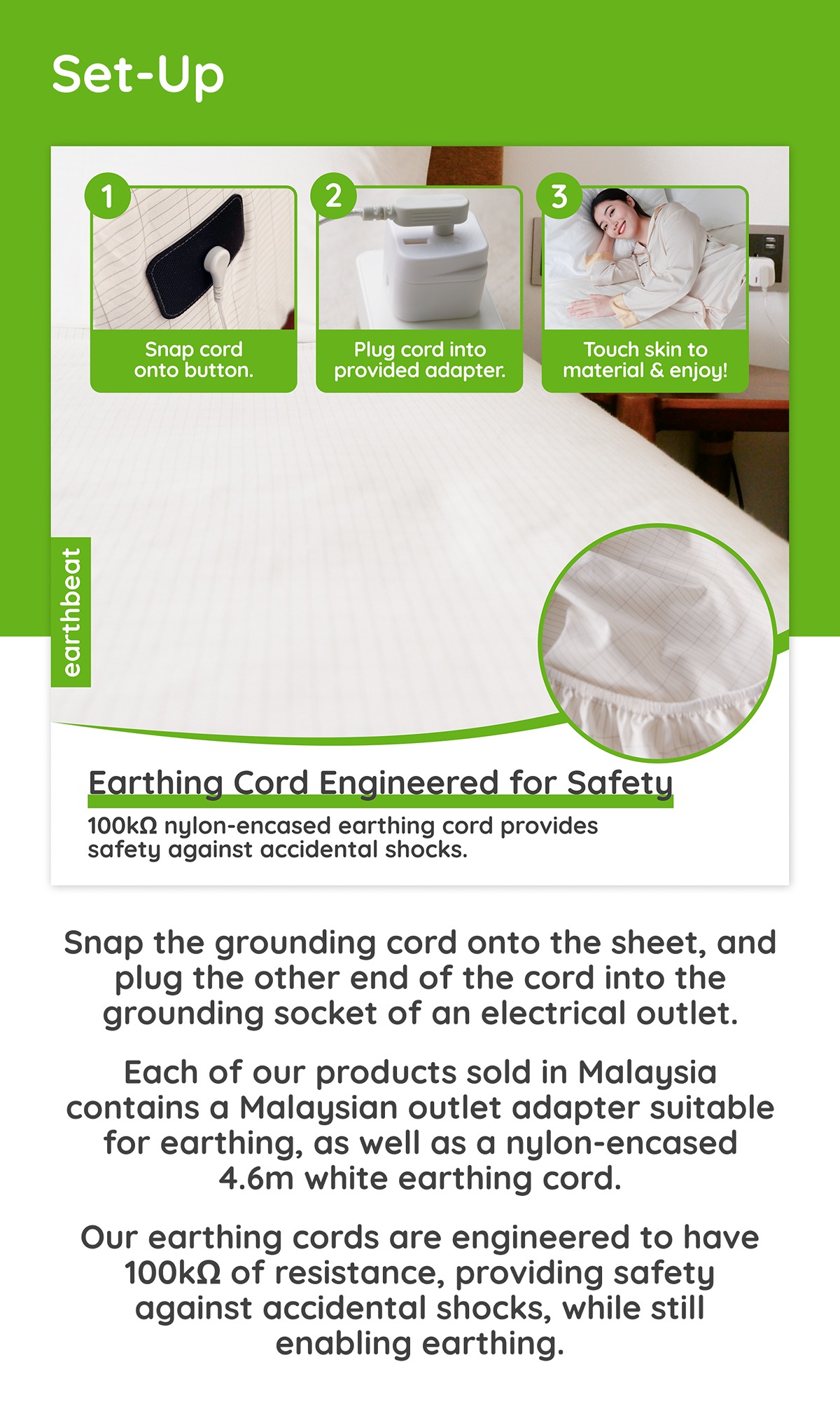 earthbeat Classic Earthing Fitted Sheet. MY Adapter Included. Grounding ...