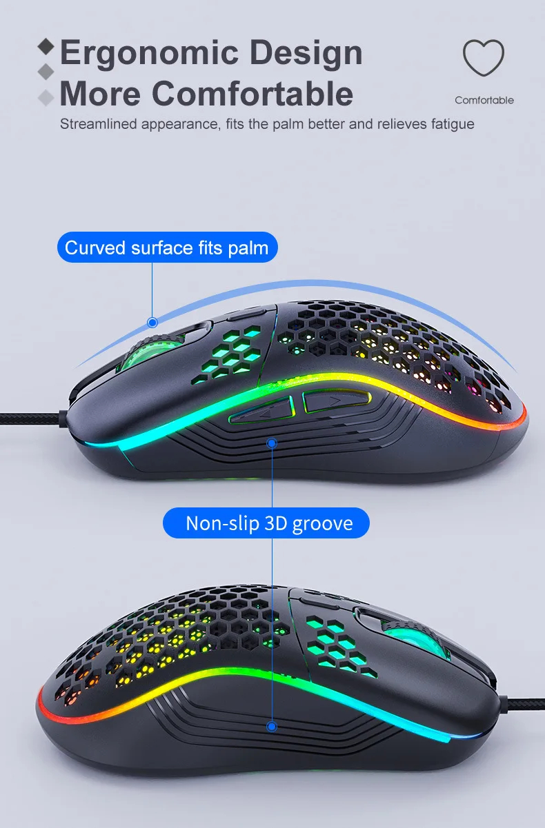Honeycomb Wired Gaming Mouse RGB Backlight 7200 Adjustable DPI ...