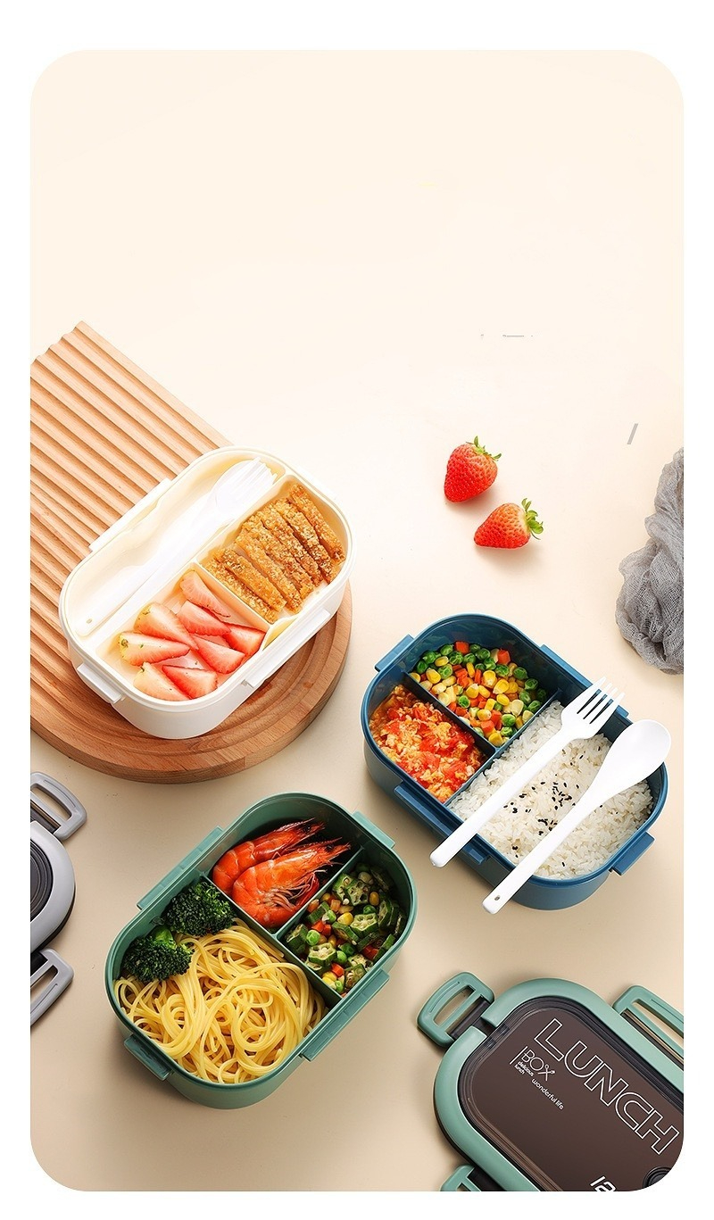 Student Lunch Box PP Plastic Material Compartmentalized Double Layer ...