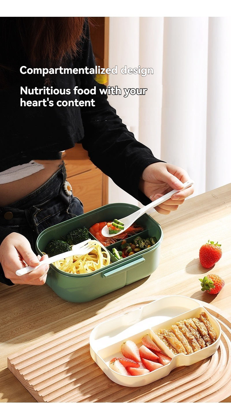 Student Lunch Box PP Plastic Material Compartmentalized Double Layer ...