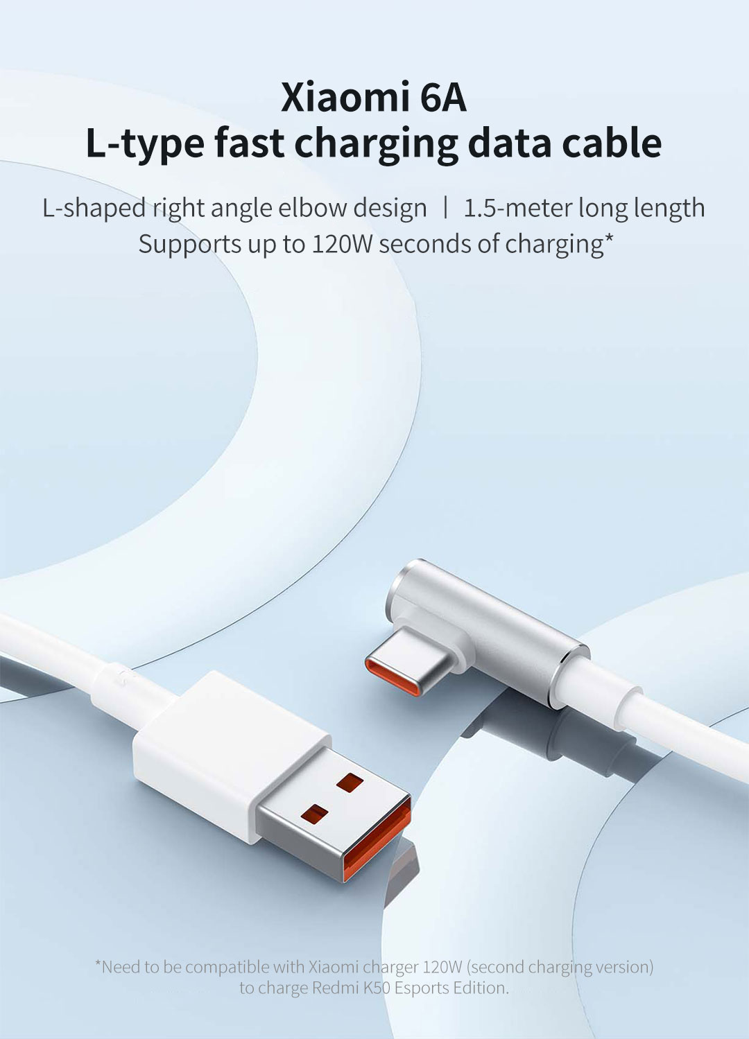 Xiaomi 6A L-Shaped Design Type- C Fast Charging Data Cable (1.5M/120W ...