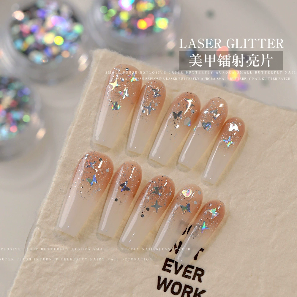 Rou Bao Nail Laser Glitter Sequin Heart Butterfly Starburst Girly Nails Art DIY Charms ...