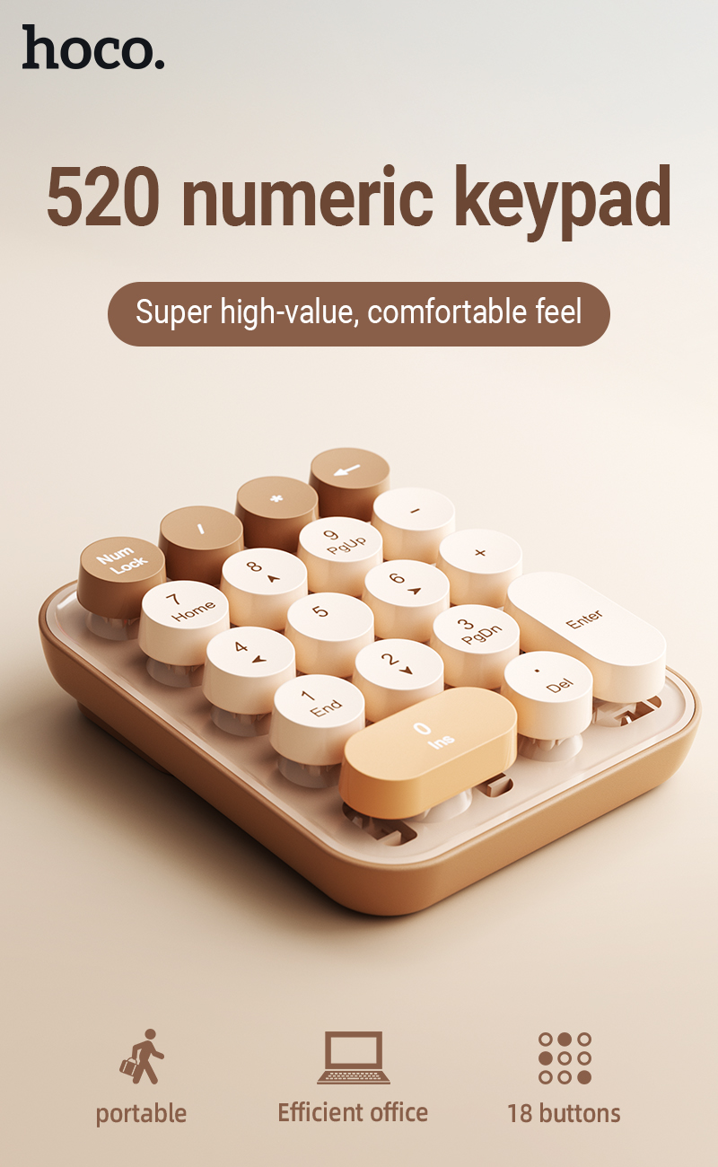 HOCO 520 Wireless Numeric Keypad 18Key Portable Mini Wireless USB ...