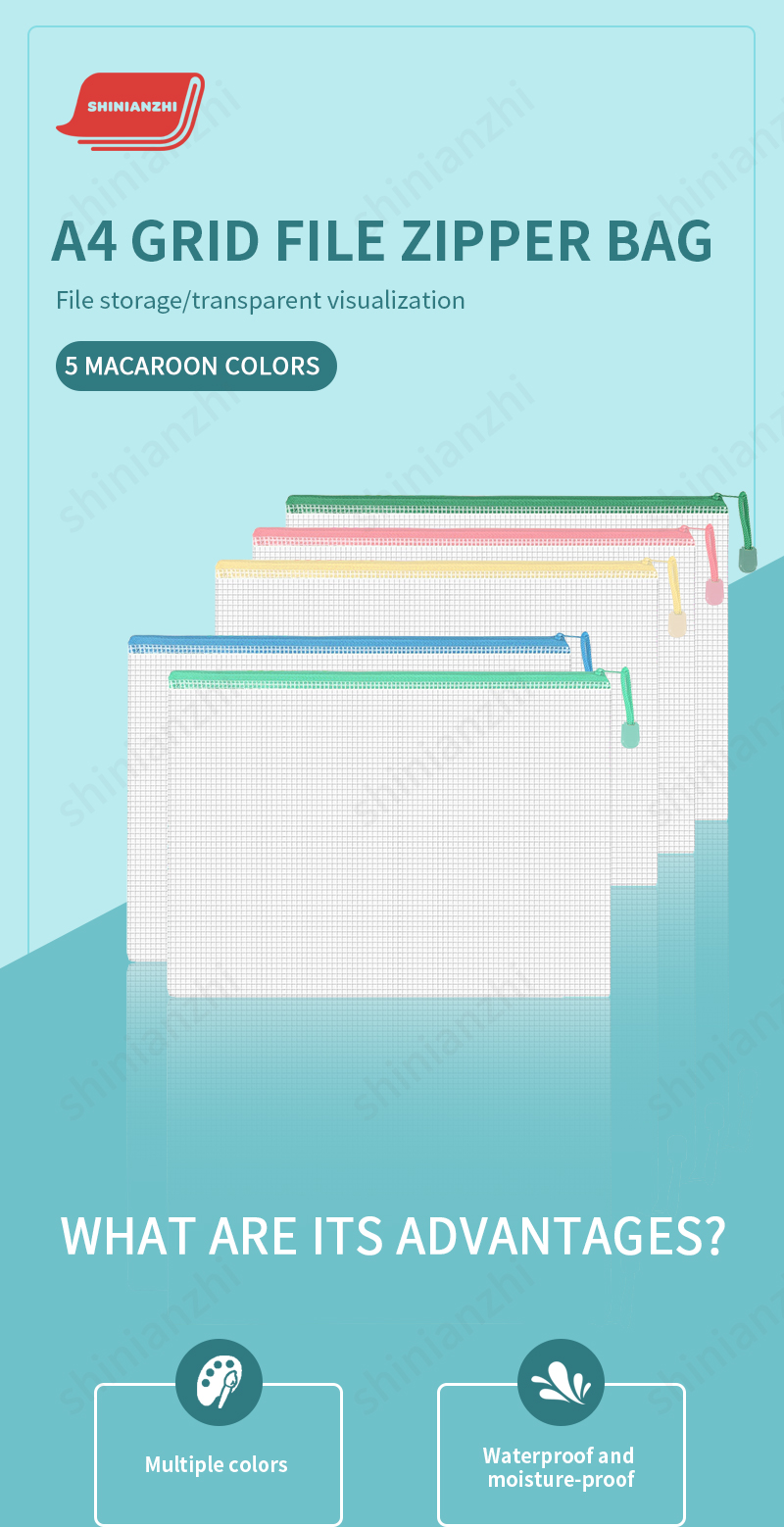 A4 Macaron Zipper File Bag - Transparent Mesh Organizer for Documents ...