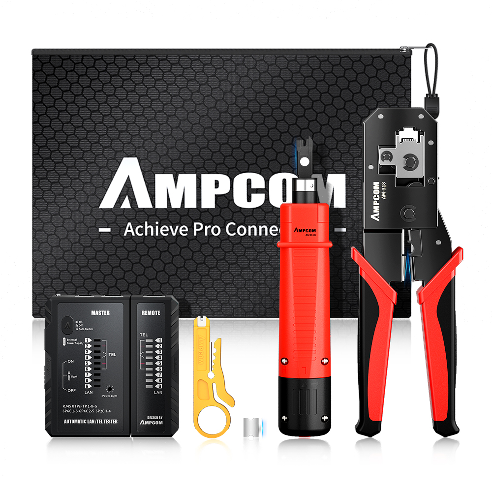 AMPCOM 12 In 1 RJ45 Crimper LAN Tester Tool Set Ethernet Cable Stripper ...