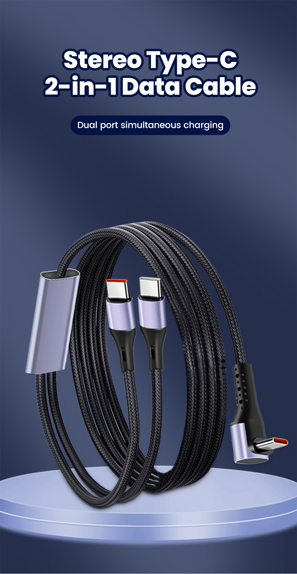 2 in 1 100W PD Super Fast Charging Data Cable C to C+L Multi Port Elbow ...