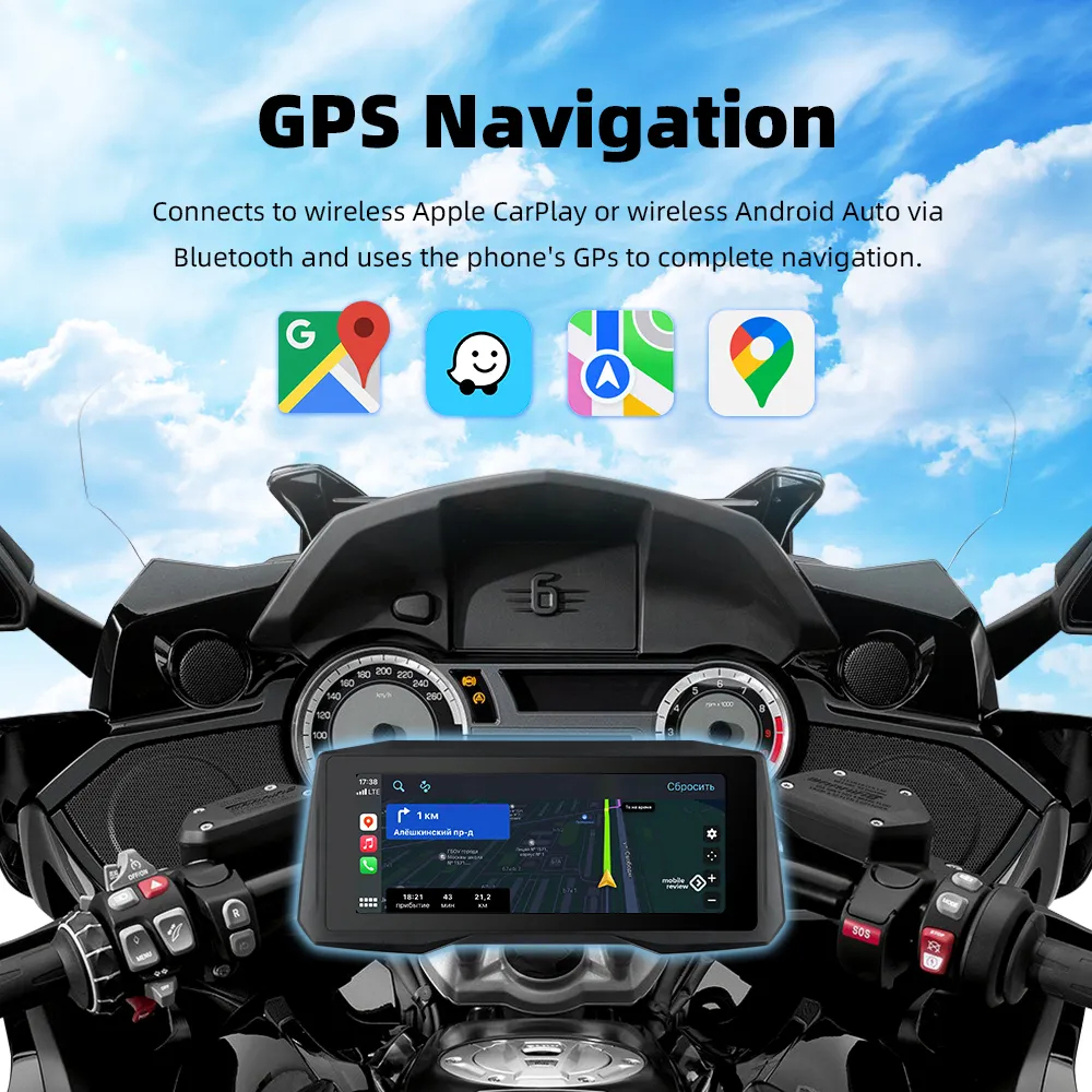 EKLEVA Motorcycle 7" CarPlay Android Auto Navigation Moto DVR IPX7 ...