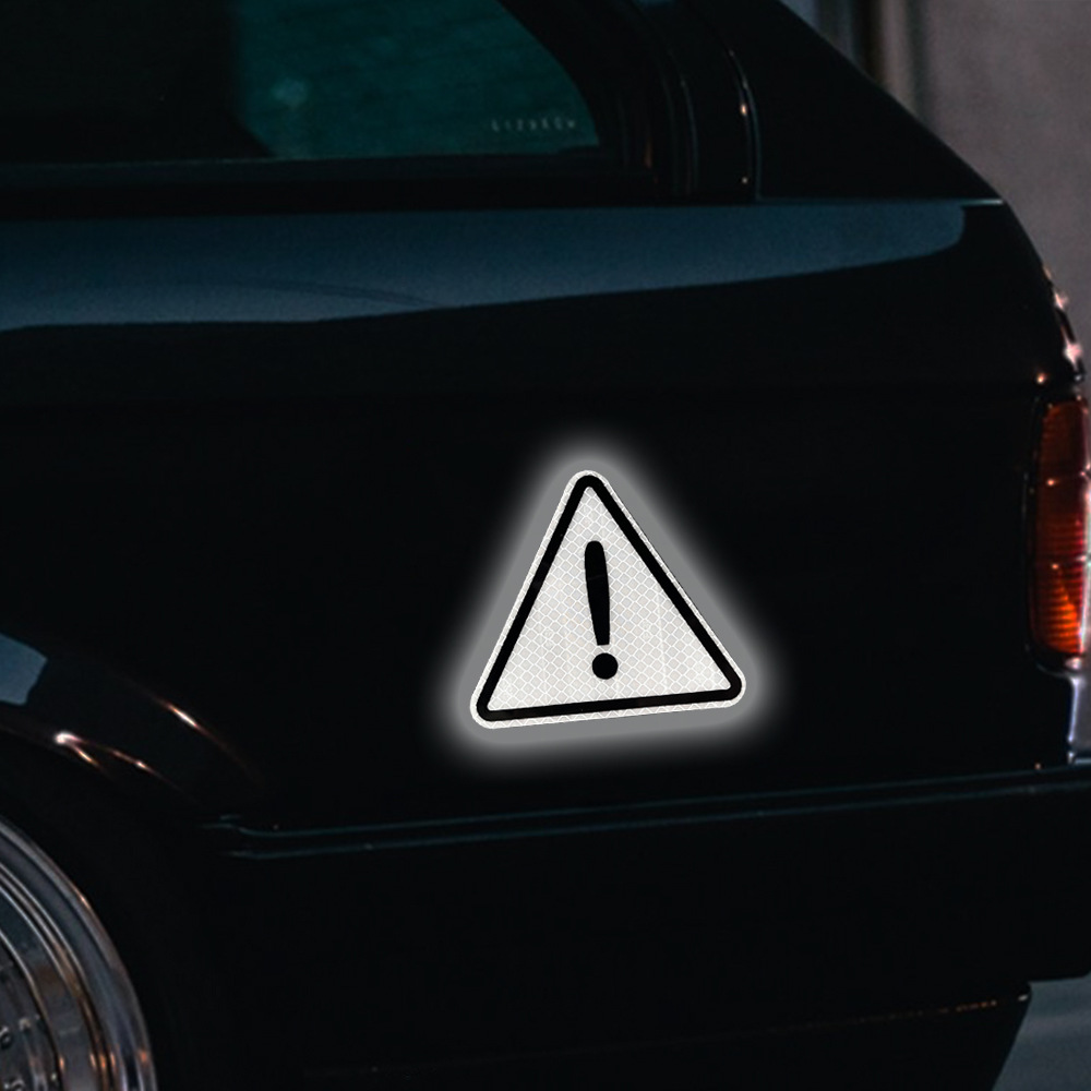 Triangle exclamation mark reflective warning sign car sticker night ...