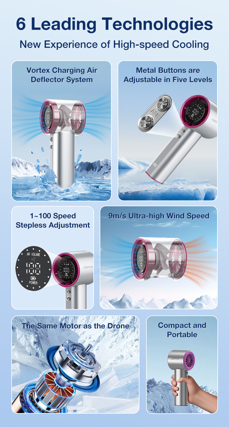 Jamay High Speed Portable Mini Fan 100 Gear Wind Digital Display ...