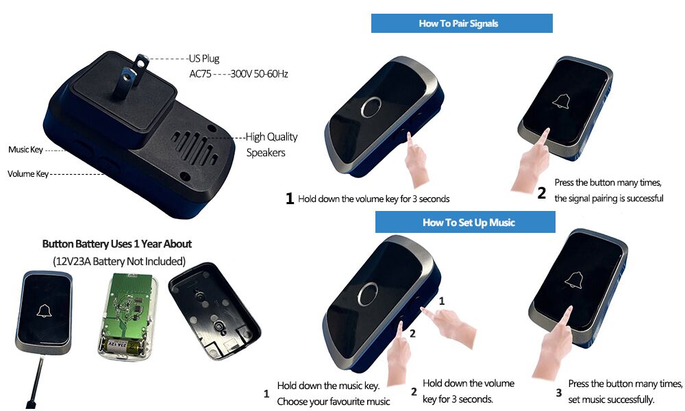Wireless doorbell intelligent waterproof call bell,smart welcome door ...