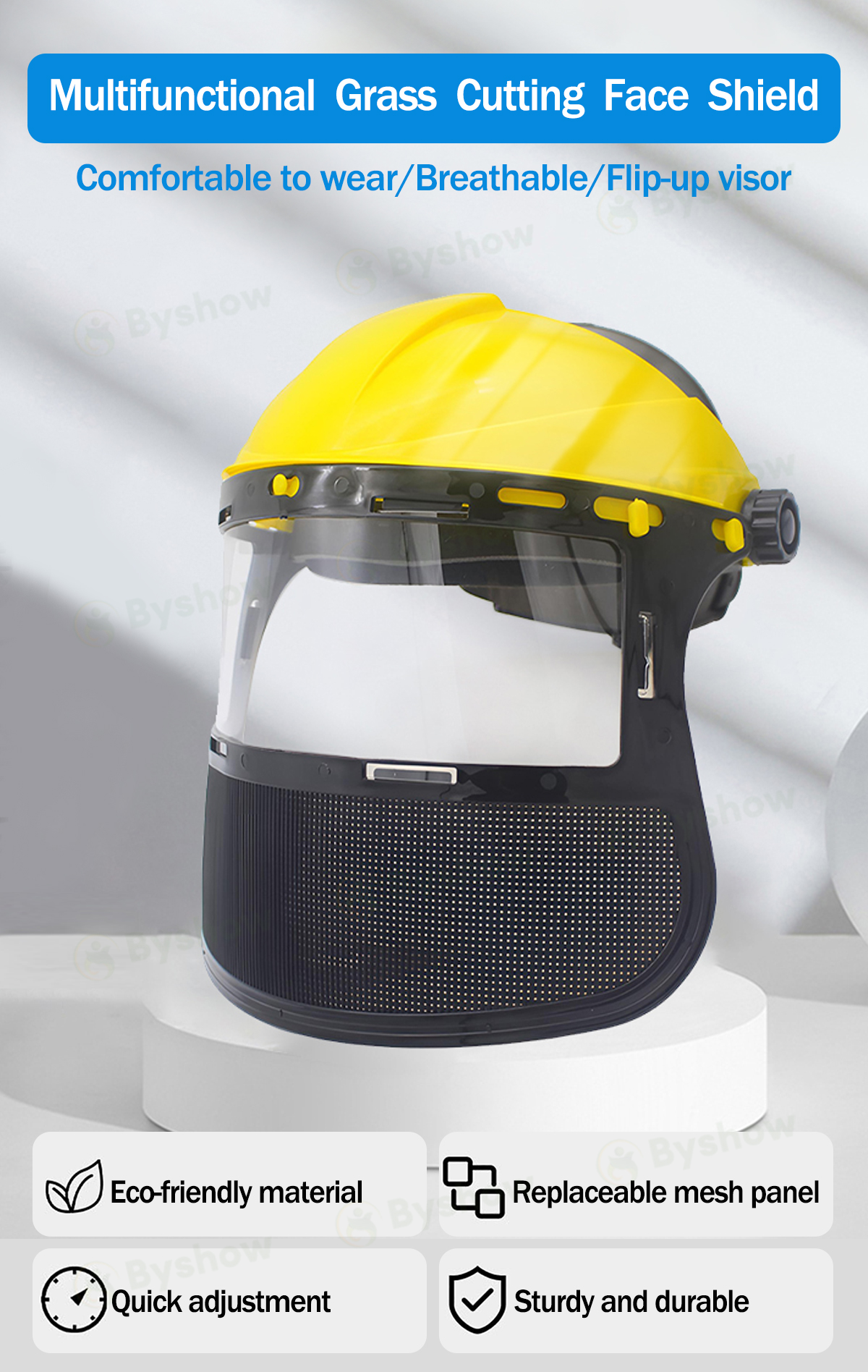 【Byshow】Full Face Mesh Safety Helmet Lawn Mower Protective Mask with ...