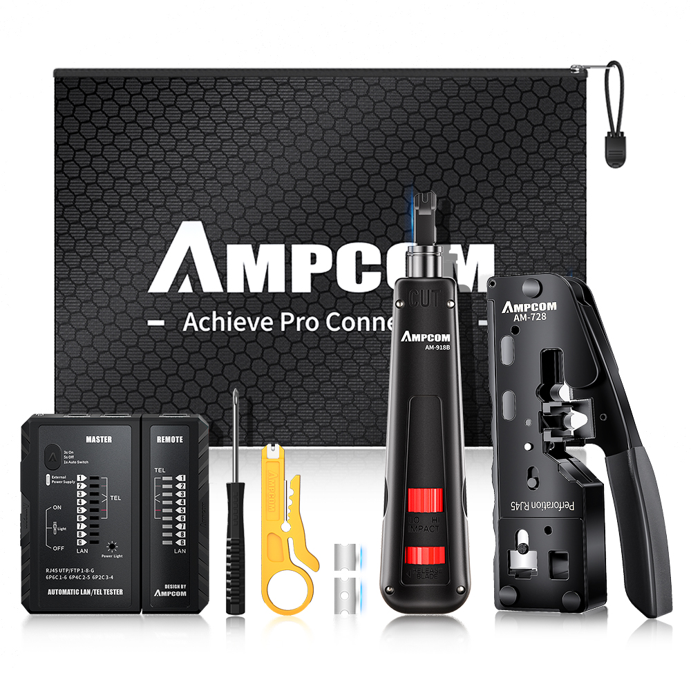 AMPCOM 12 In 1 RJ45 Crimper LAN Tester Tool Set Ethernet Cable Stripper ...