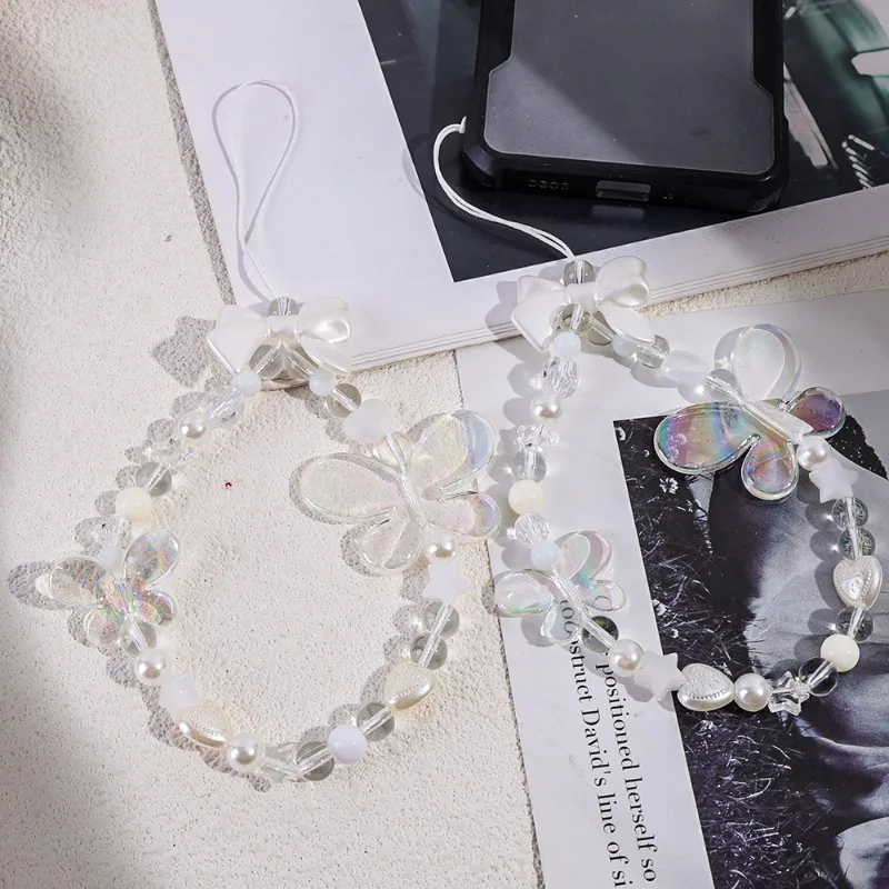 Crystal Butterfly Beaded Mobile Phone Bracelet Strap Cellphone Wrist ...