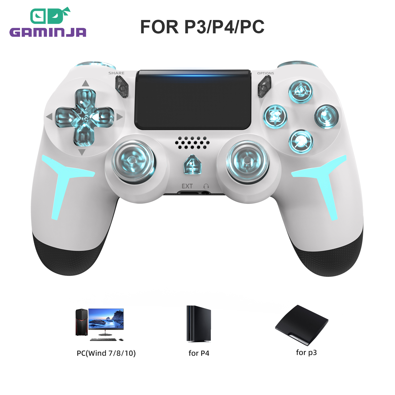 RGB Light Wireless Gamepad Bluetooth Controller For PS4 PS3 Console ...
