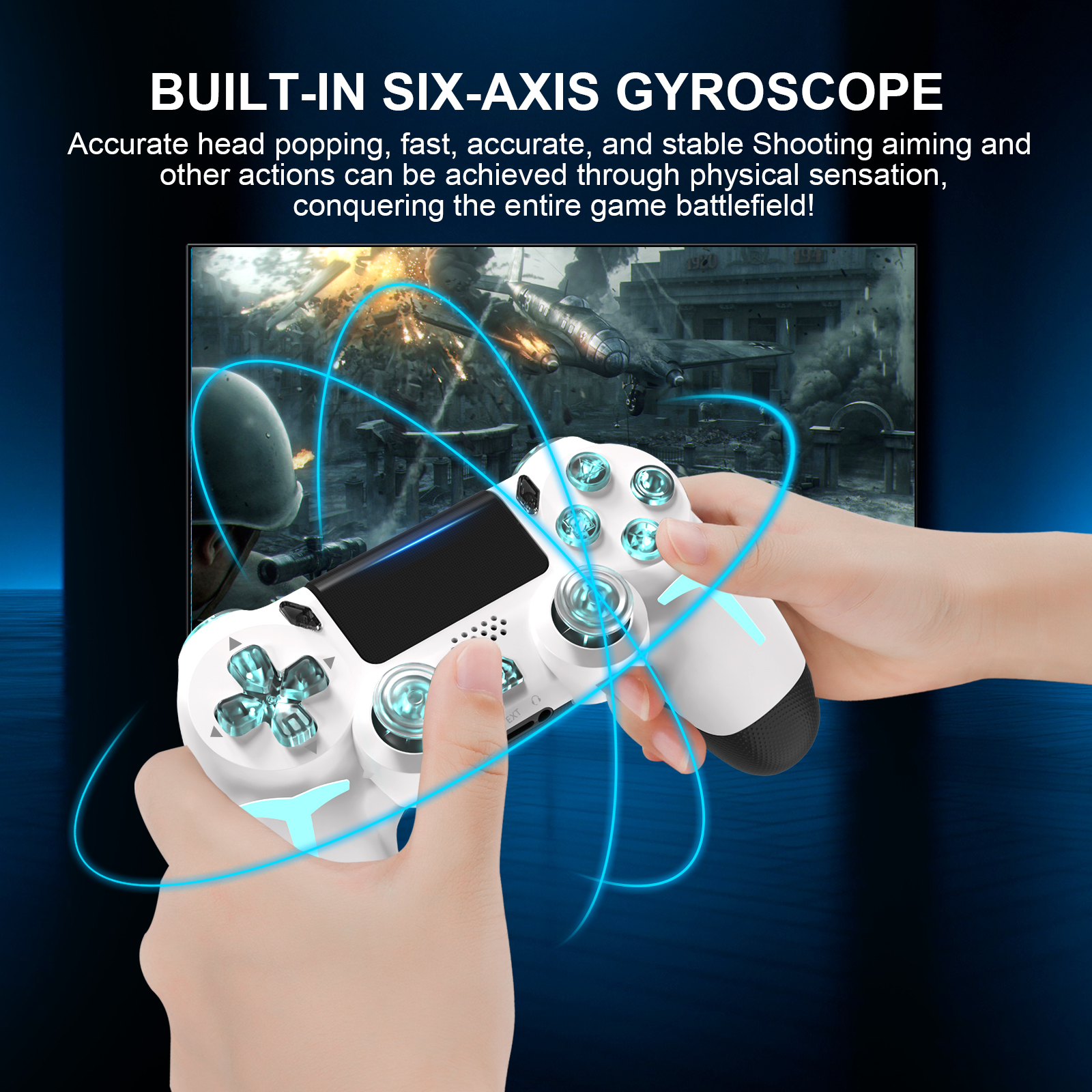 RGB Light Wireless Gamepad Bluetooth Controller For PS4 PS3 Console Computer PC 6-axis Gyroscope ...