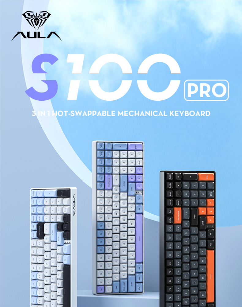 AULA S100 S100PRO Mechanical Keyboard 99 Key Mixed Light PBT Keycaps ...