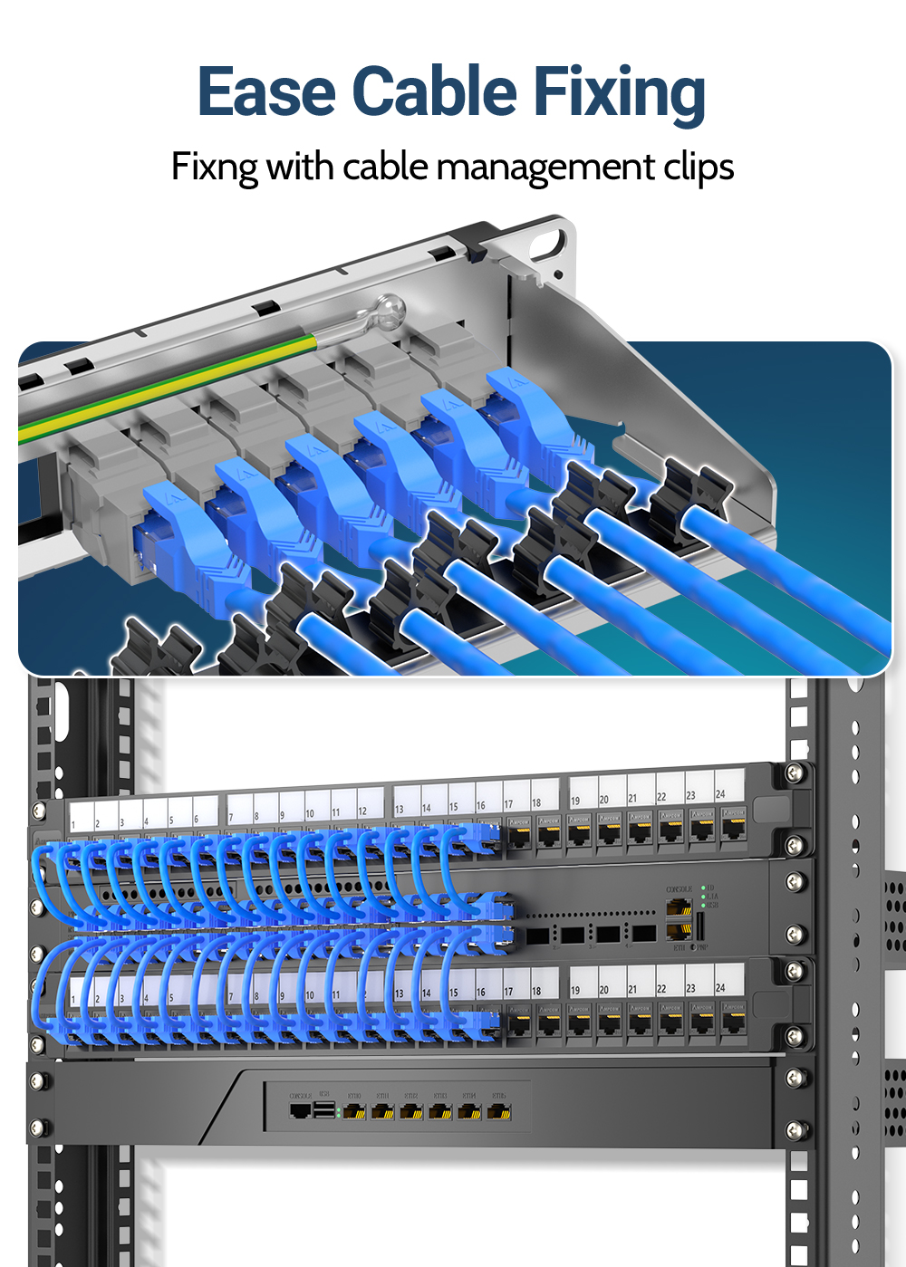 AMPCOM 1U 24-Port Keystone Patch Panel,Rack-Mounted with Rear Cable ...