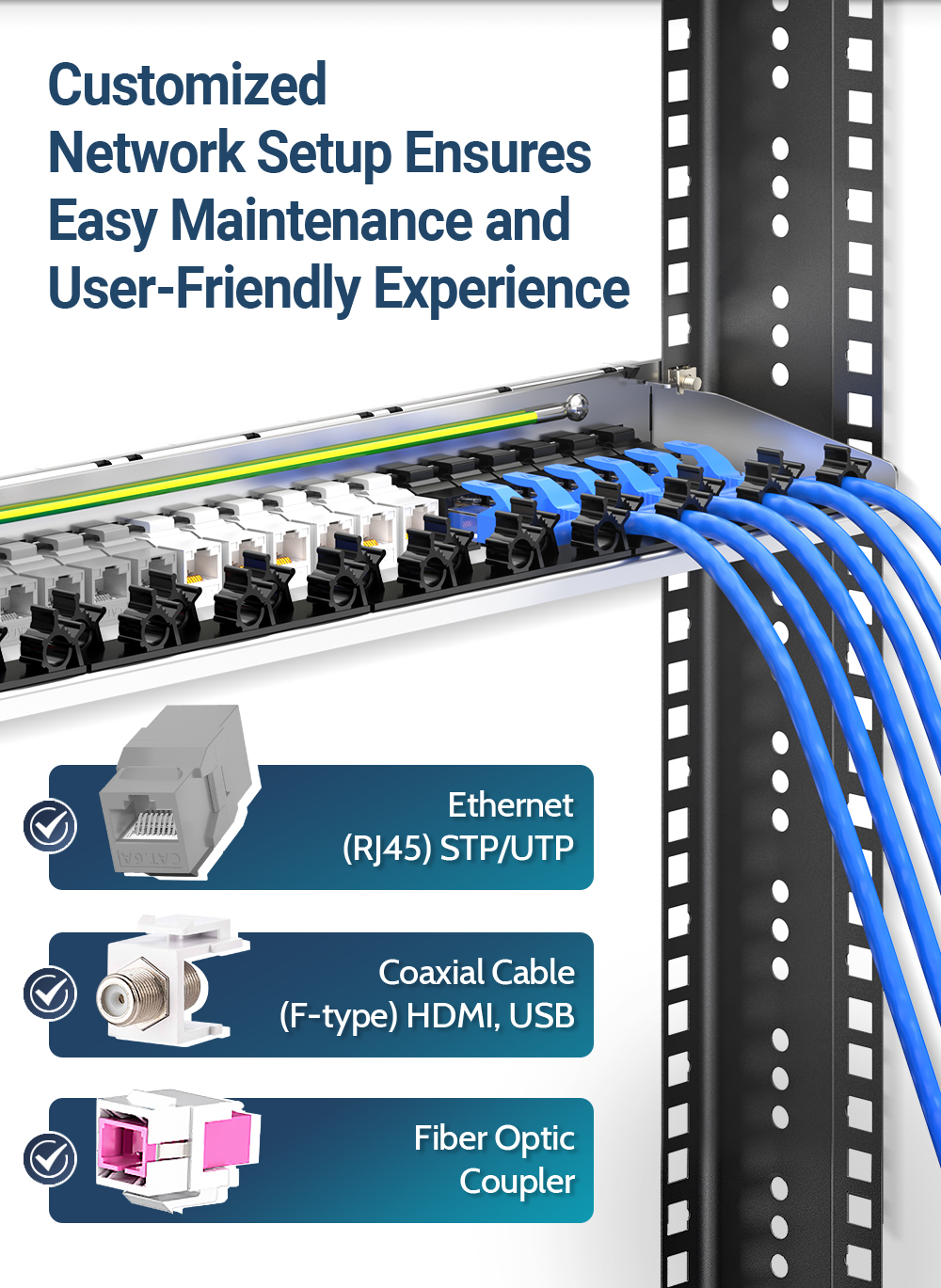 AMPCOM 1U 24-Port Keystone Patch Panel,Rack-Mounted with Rear Cable ...