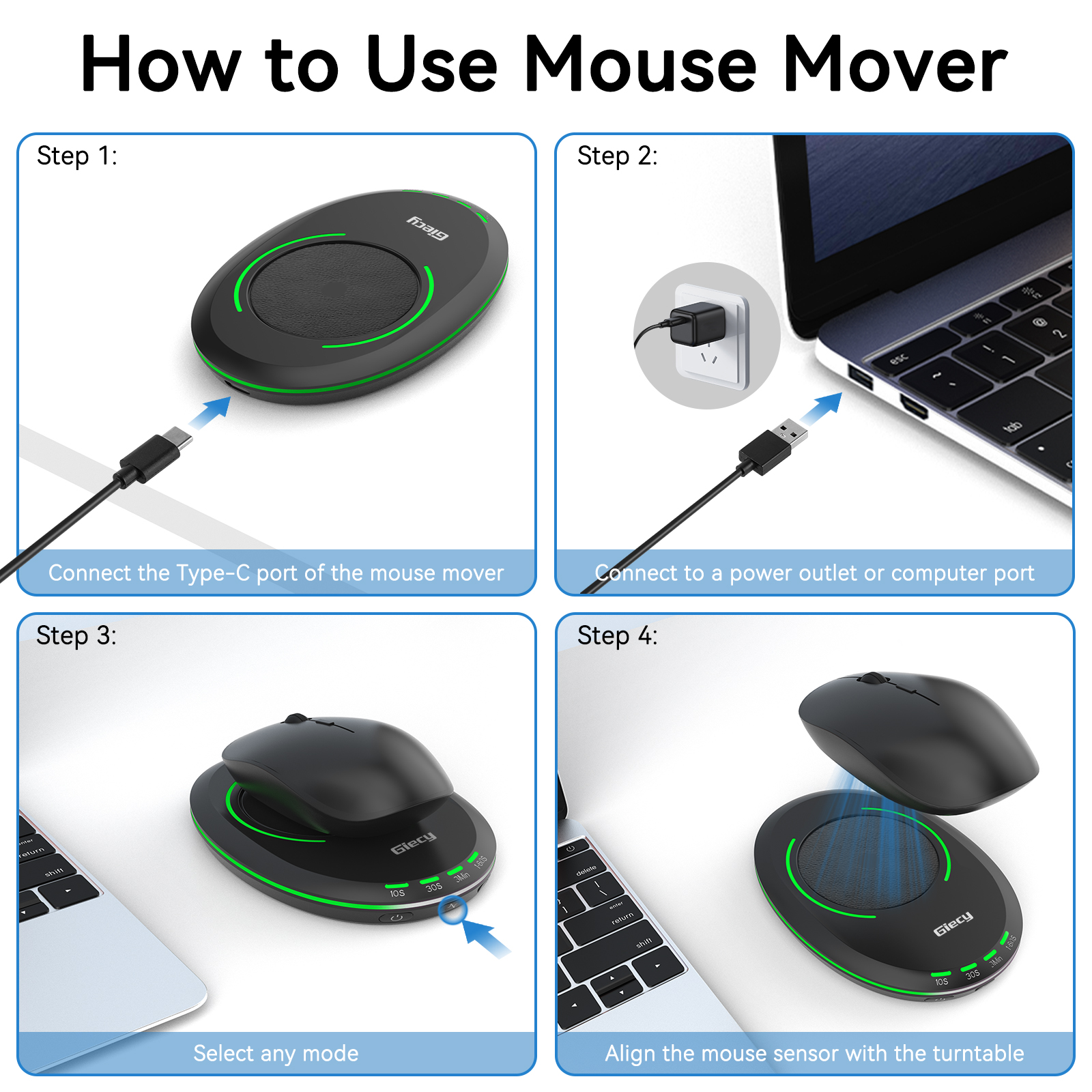 Giecy Ultra Slim silent Mouse Mover, Undetectable USB Mouse Jiggler ...