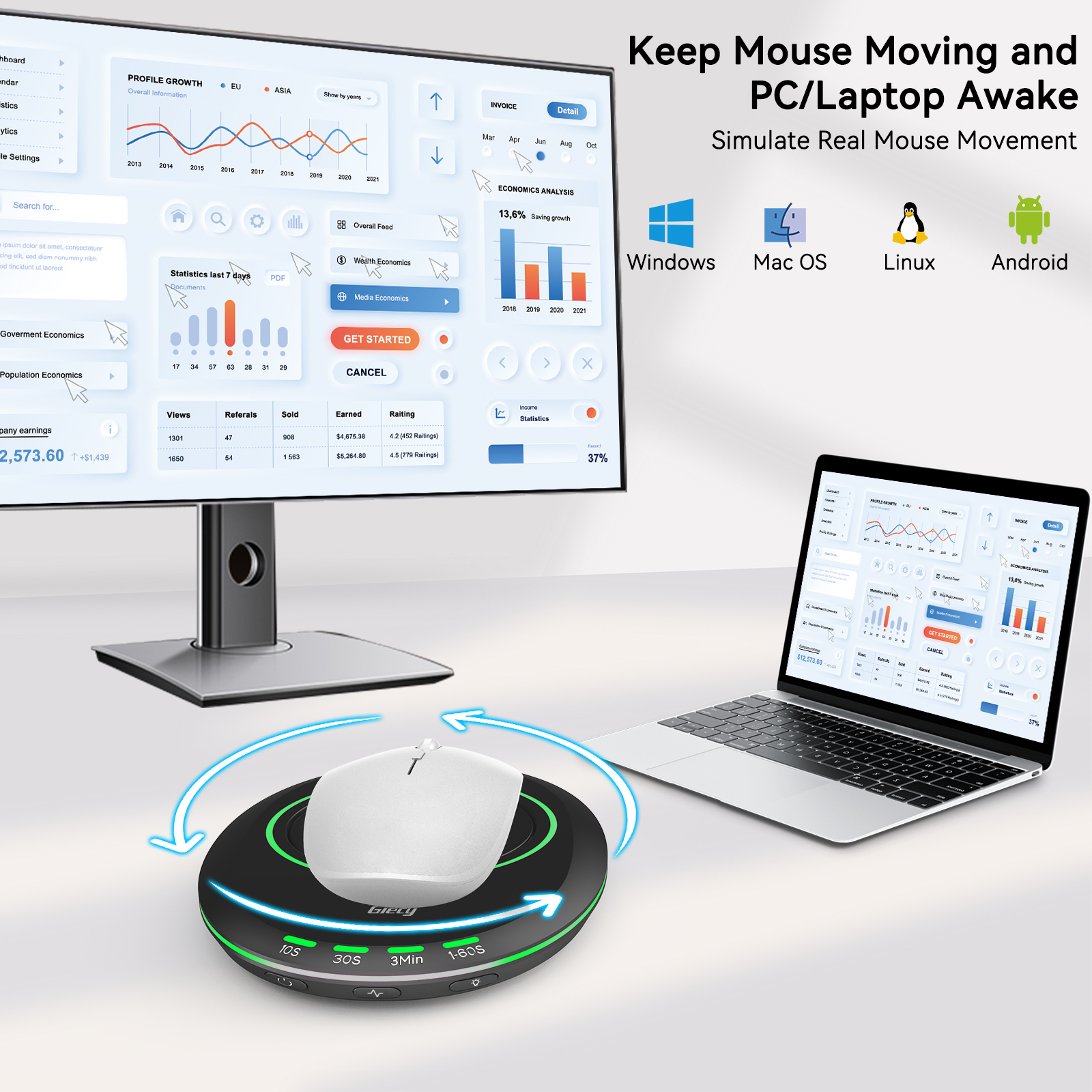 Giecy Ultra Slim silent Mouse Mover, Undetectable USB Mouse Jiggler ...