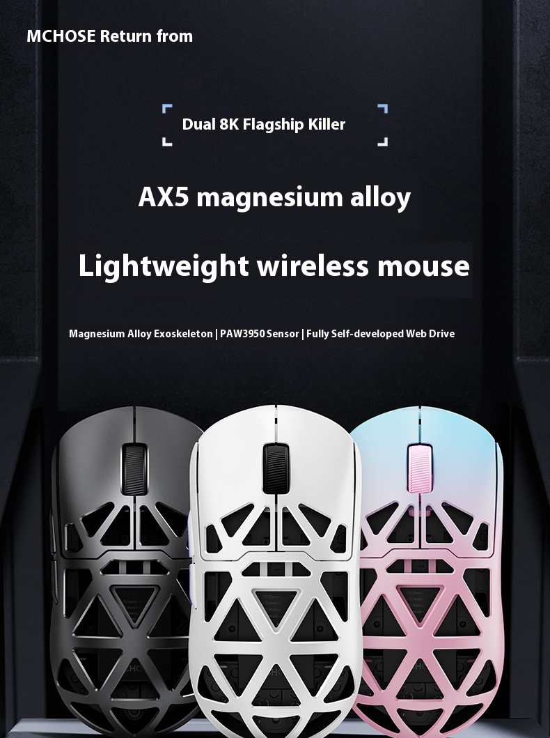 MCHOSE AX5 V2 Wireless Mouse Paw3390 Magnesium Alloy Mouse Double 8k ...