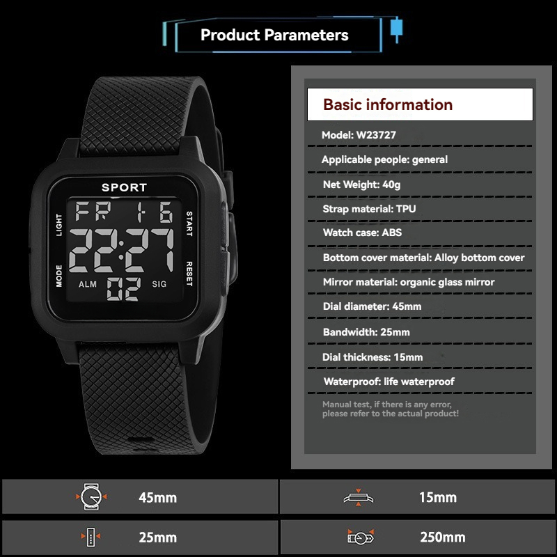 Kegllect Men's Square Digital Watch Men Silicone Strap Sport Watches ...