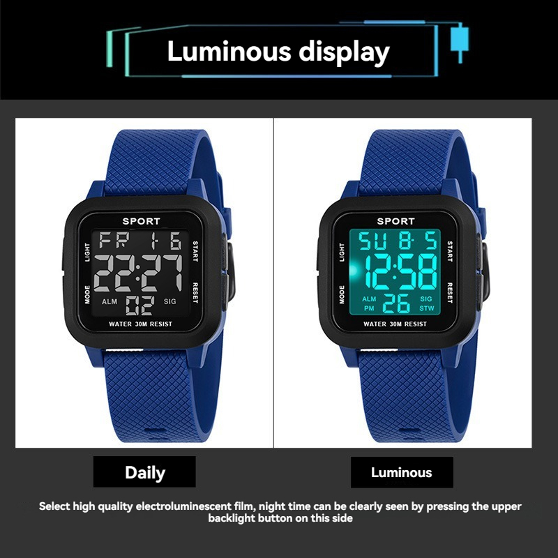 Kegllect Men's Square Digital Watch Men Silicone Strap Sport Watches Lifestyle Waterproof ...