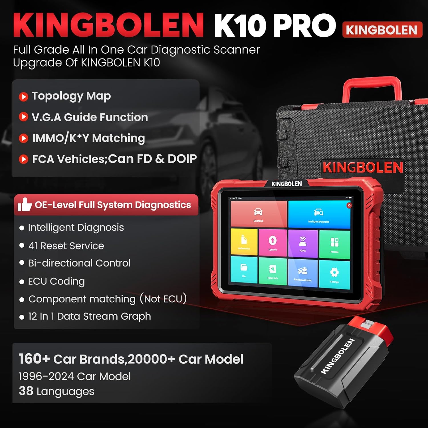 KINGBOLEN K10 Pro Bi-Directional Scanner Full Systems Diagnostic Scan Tool, 40+ Reset ECU Coding ...