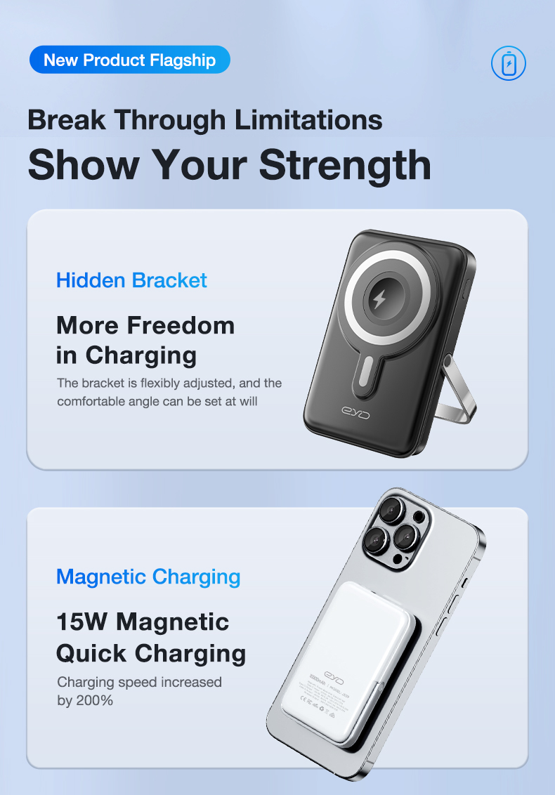 EYD JS39 Power Bank 10000mAh Mini Magnetic Wireless With stand 22.5W ...