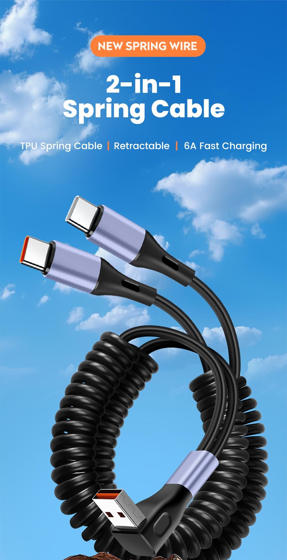Elbow 66W 2-in-1 USB Super Fast Charging Dual Type C PD Spring Car ...